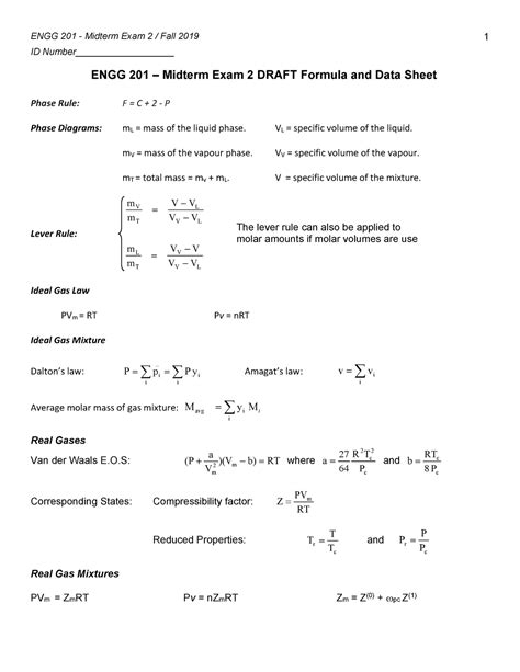 ENGG 201 Fall 2019 Midterm 2 Formula Sheet Warning TT Undefined