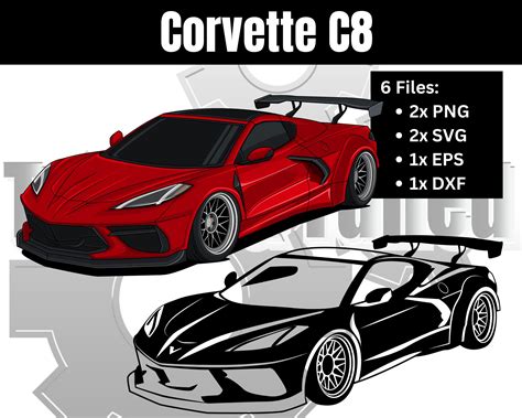 Corvette C8 Zr1 Stingray Sportscar Clipart Vector Art Silhouette