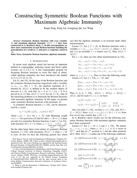 Pdf Constructing Symmetric Boolean Functions With Maximum Algebraic