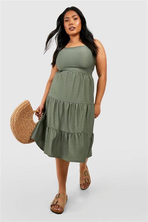Plus Textured Tiered Midaxi Dress Boohoo Uk