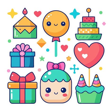 Set De Fiestas De Cumpleaños De Dibujos Animados Vector Premium