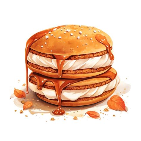 Premium AI Image Beautiful Pumpkin Spice Whoopie Pie With Creamy Filling Watercolor Clipart