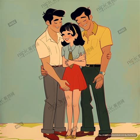 Ai创作图复古家族 全家福插画 九十年代家庭 一家人插画 青春题材人物插图 父母爱情 家庭合照插图 十年代家庭 复古情侣插画 家庭场景插画