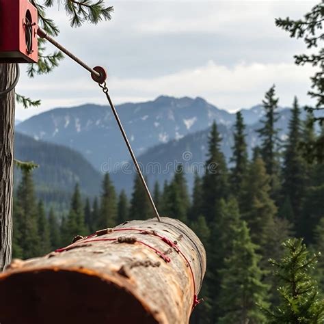 A Winch System Pulling A Large Wooden Log Out Of A Forest With