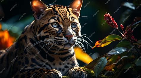 Premium Ai Image Pictureasceneofanocelotloungingonarockits