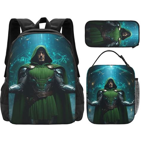 Backpacks Doctor Doom Backpack With Lunch Bag Pencil Case 3 In 1