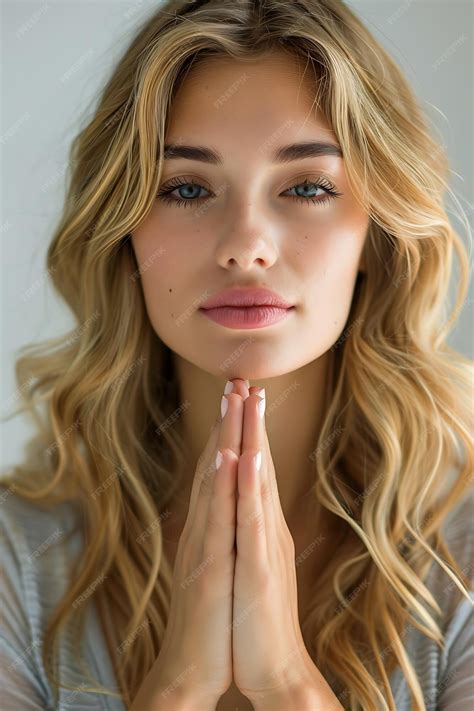 Close Up Portrait Of A Woman With Blonde Hair Praying Or Meditating