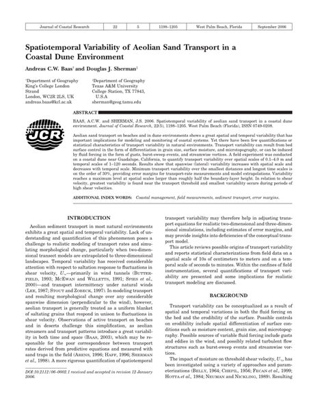 Pdf Spatiotemporal Variability Of Aeolian Sand Transport In A Coastal Dune Environment