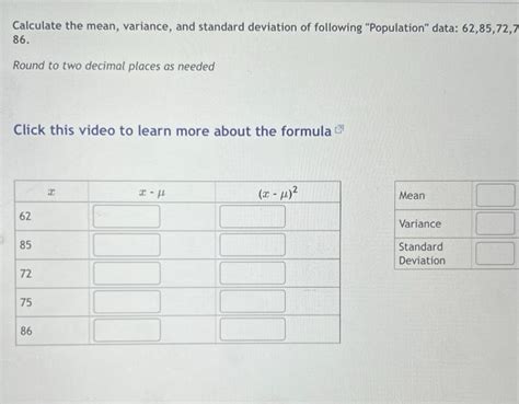 Solved Calculate the mean, variance, and standard deviation | Chegg.com