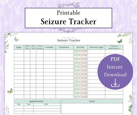 Seizure Tracker Printable Pdf Epilepsy Log Seizure Log Medical