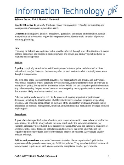 Cape Notes Unit 2 Module 3 Content 4 Pdf