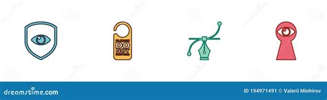 Set Shield And Eye Please Do Not Disturb Bezier Curve And Keyhole With Icon Vector Stock