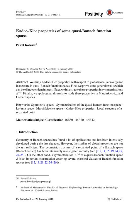 Pdf Kadecklee Properties Of Some Quasi Banach Function Spaces