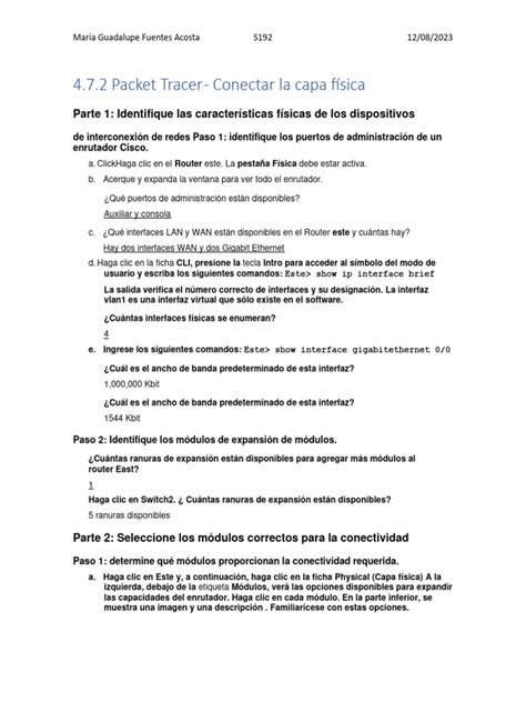 Practica 472 Packet Tracer Conectar La Capa Física Pdf Enrutador
