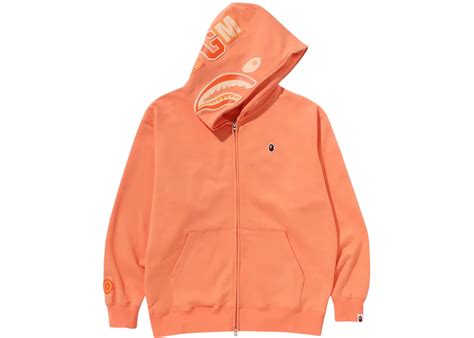Bape One Point Ape Head Shark Relaxed Fit Full Zip Hoodie Orange Mens