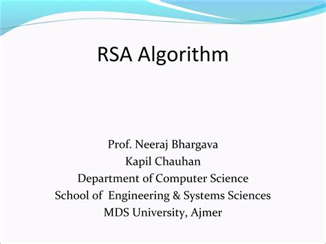 Rsa Algorithm Ppt