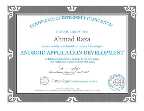 Android App Developer Compulogic Standard Solutions Ahmad Raza