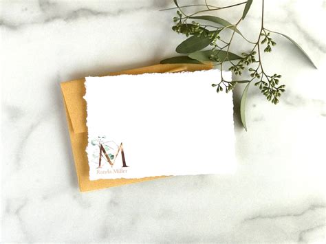 Personalized Note Cards With Envelopes Deckled Edge Stationary Monogrammed Note Cards Note Cards