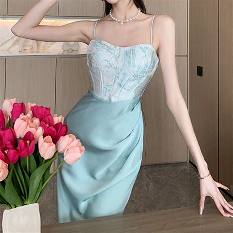 Jacquard Panel High Waist Slim Slip Dress Dressvy