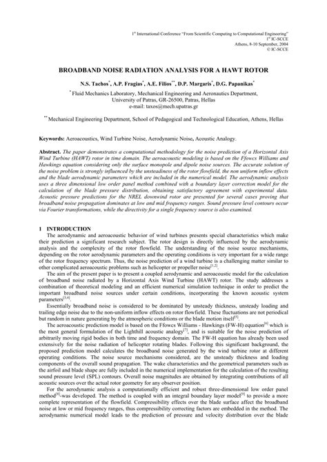 Pdf Broadband Noise Radiation Analysis For A Hawt Rotor