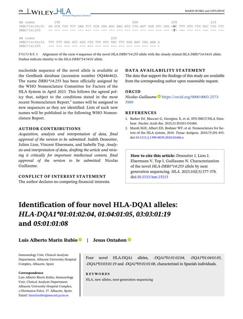 Identification Of Four Novel Hla‐dqa1 Alleles Hla‐dqa101010204 01040105 03030119