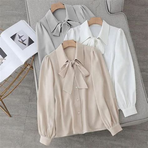Jual Blouse Kemeja Shakila Twill Lengan Balon Tali Dasi Shopee Indonesia