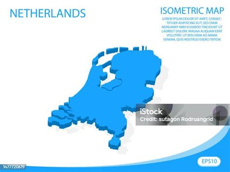 Modern Vector Isometric Of Netherlands Blue Map Elements White