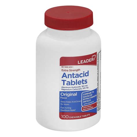 Leader Antacid Extra Strength Original Chewable Tablets 100 Ea