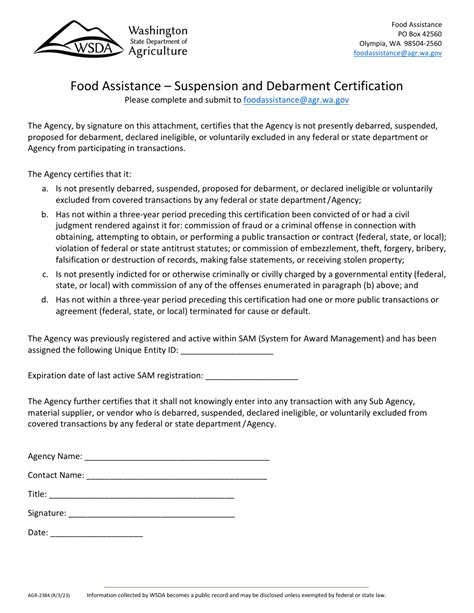 Form Agr 2384 Download Fillable Pdf Or Fill Online Food Assistance