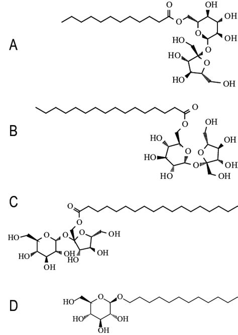 Chemical Structure Of Sucrose Laurate A Sucrose Palmitate B