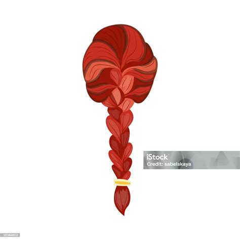 긴 브레이드 플랫 벡터 일러스트가 분리된 뒷모습 여성 머리 또는 가발 땋은 머리에 대한 스톡 벡터 아트 및 기타 이미지 땋은