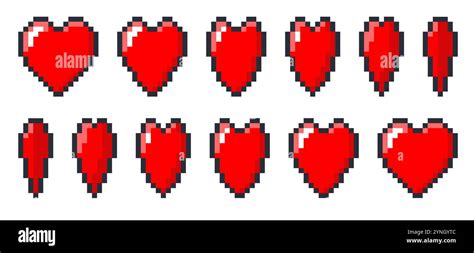 Pixel Red Heart Rotation Animation Frames Sequence With 8 Bit Game Sign Moving Retro Computer