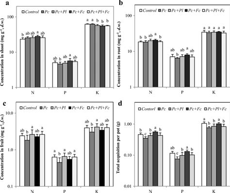 The N P And K Concentrations In Shoot A Root B And Fruit C Of