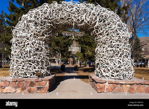 Elk Antler Arch In The Town Square Jackson Hole Wyoming Usa Stock
