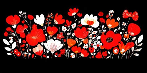 Vibrant Floral Pattern Featuring Various Flowers Bold Red Background