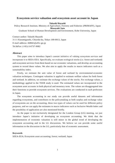 Pdf Ecosystem Service Valuation And Ecosystem Asset Account · Pdf