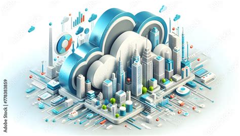 3d Flat Icon As Digital Skyline Digital Skyline With Cloud Elements