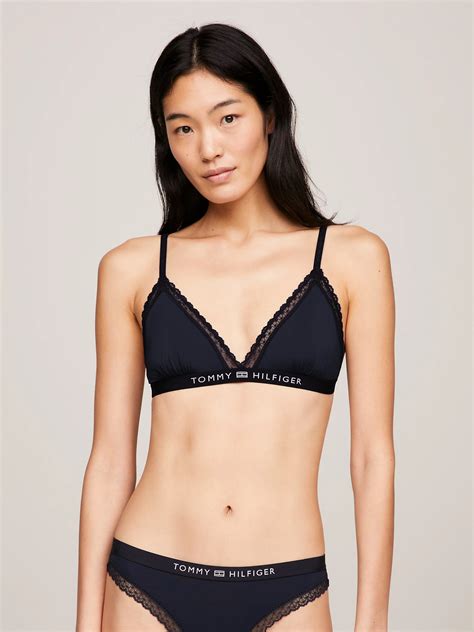 Lace Unlined Triangle Bra Blue Tommy Hilfiger