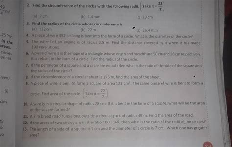 2 Find The Circumference Of The Circles With The Following Radii Take