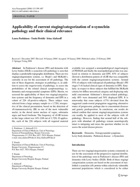 Applicability Of Current Staging Categorization Of α Synuclein