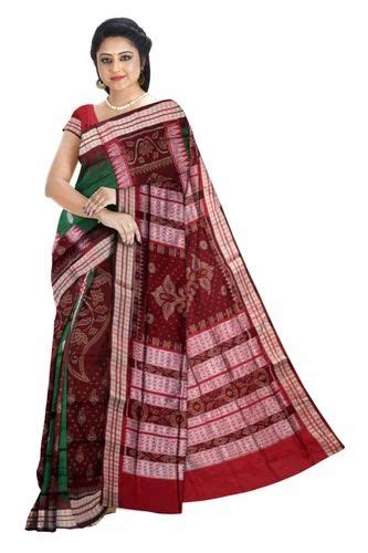 Bomkai Sankha Design Sonepur Pata Saree In Persian Green And Coffee