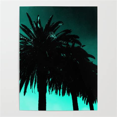 Palm Trees Silhouette Teal Sunset Poster By Moonshine Paradise Society6