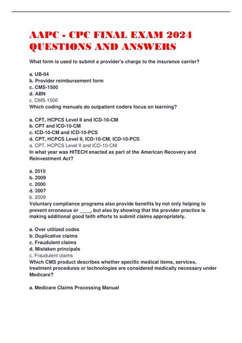 AAPC CPC FINAL EXAM QUESTIONS AND ANSWERS AAPC CPC Stuvia US
