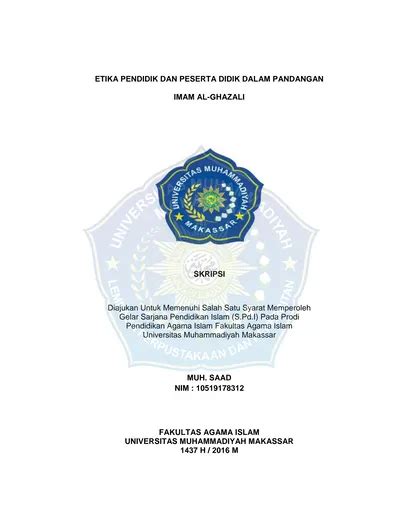 ETIKA PENDIDIK DAN PESERTA DIDIK DALAM PANDANGAN IMAM AL GHAZALI