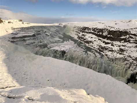 Partially Frozen Waterfall Gullfoss Iceland [oc] [4032x3024] R