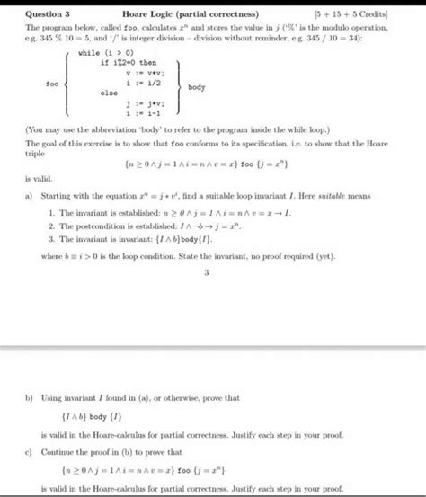 10o question 3 hoare logic partial correctness 15