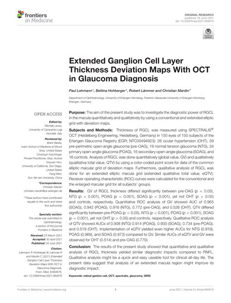 Pdf Extended Ganglion Cell Layer Thickness Deviation Maps With Oct In Glaucoma Diagnosis