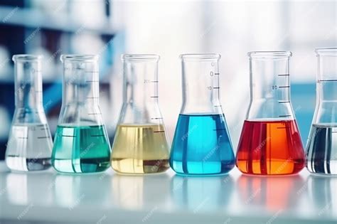 Premium Photo Glass Flasks For Liquid Samples Of Reagents Laboratory