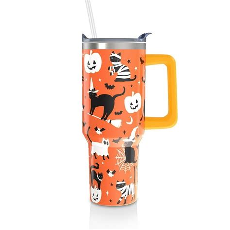 Halloween Cat 40 Oz Tumbler With Handle And Straw Cute Black Cats