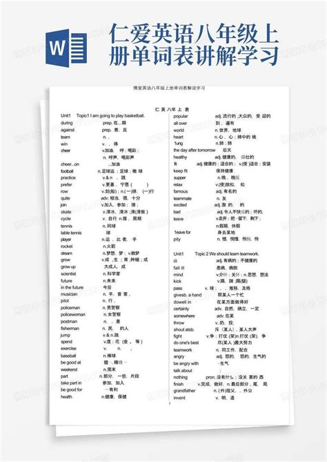 仁爱英语八年级上册单词表讲解学习word模板下载编号ldbwndov熊猫办公